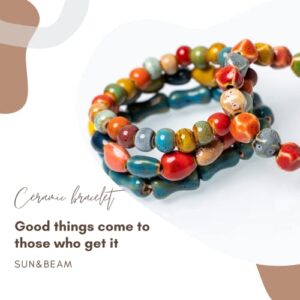 Sun&Beam Bracelet Set Ceramic String Beads Handmade Gift Colorful Men Women Stone Adornment Art Ethnic Accessories Student Cute 4Pcs (#01)