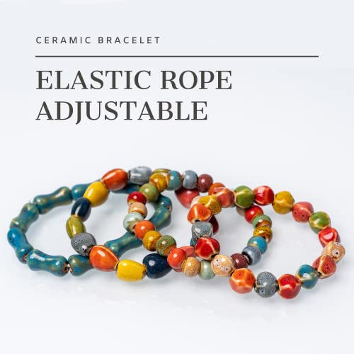 Sun&Beam Bracelet Set Ceramic String Beads Handmade Gift Colorful Men Women Stone Adornment Art Ethnic Accessories Student Cute 4Pcs (#01)