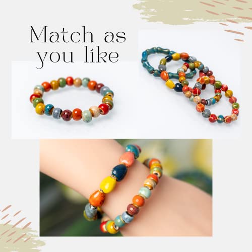 Sun&Beam Bracelet Set Ceramic String Beads Handmade Gift Colorful Men Women Stone Adornment Art Ethnic Accessories Student Cute 4Pcs (#01)