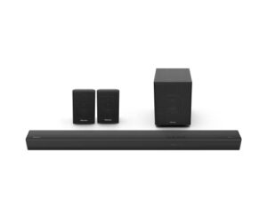 hisense u5120gw+ 7.1.2ch premium sound bar with wireless subwoofer, 570w, hi-res audio, 4k hdr pass thru, bluetooth 4.2, wifi, type-c, hdmi, 7 eq modes, airplay, alexa compatibility