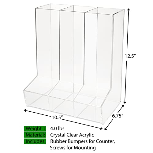 SimplyImagine Acrylic Triple Divided Wall Toy Dispenser, Hanging Organizer and Storage Bin for Childrens Room - 3 Compartment Clear Holder for Blocks, Cars, Trains, Balls, Darts, Snacks and More