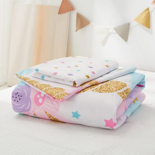 PINNKKU 4-Piece Toddler Bedding Set, Bed-in-a-Bag Comforter Set, Includes 1 Flat Sheet, 1 Fitted Sheet, 1 Comforter and 1 Reversible Pillowcase, Standard Toddler Comforter & Sheet Set, Unicorn