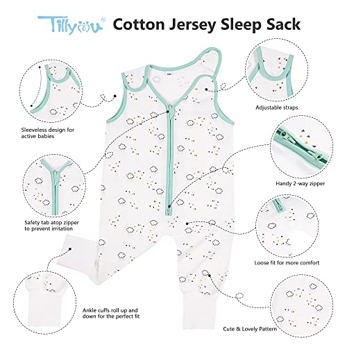 TILLYOU Toddler Sleeping Bag - 100% Cotton Toddler Wearable Blanket Sleep Sack Sleeveless Sleeping Bag TOG 0.5,Small Cloud,3T