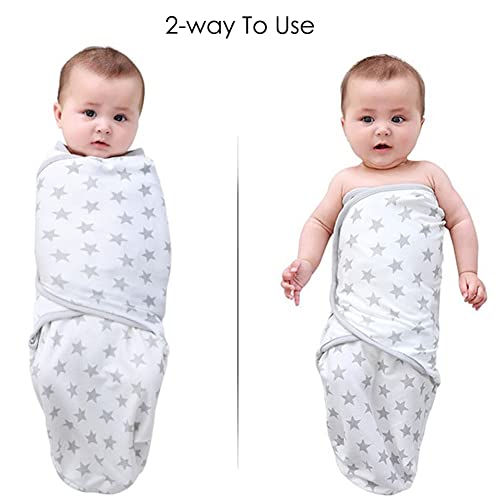 Baby Swaddle Sleep Sack with Hat Set for 0-3 Months 3-Pack Soft Cotton Newborn Wearable Swaddle Wrap for Girls Boys(Grey & Star & Stripe)