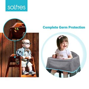 Solfres Dual-Belt High Chair Cover, Baby High Chair Cover, Upgrade Version, for Wooden or Restaurant High Chair, Sturdy and Robust Material, Gray