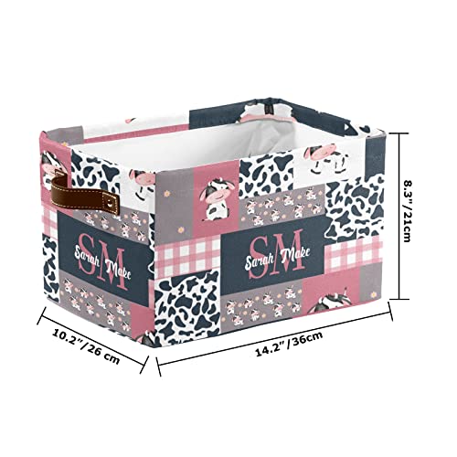 Cow Print Patchwork Custom Storage Basket ,Personalized Storage Bins Cubes Organizer with Handle for Bedroom Wardrobe,Nursery,Basket 1 Pack