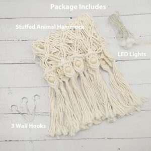 Stuffed Animal Net or Hammock, Boho Macrame Toy Hammock with LED Lights, Decorate Room Space Saving Pet Net for Stuffed Animals, Suitable for Nursery Playroom Kids Bedroom