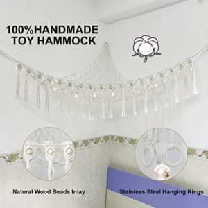 Stuffed Animal Net or Hammock, Boho Macrame Toy Hammock with LED Lights, Decorate Room Space Saving Pet Net for Stuffed Animals, Suitable for Nursery Playroom Kids Bedroom