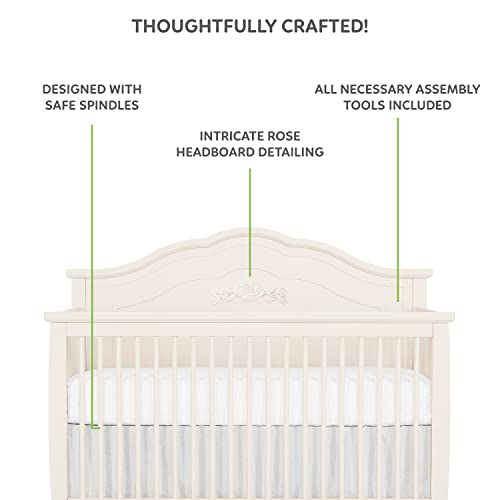 SweetPea Baby Rose 4-in-1 Convertible Crib in Ivory Lace, Baby Crib with Spindles, Greenguard Gold Certified, Easy Assembly, Sustainable New Zealand Pinewood