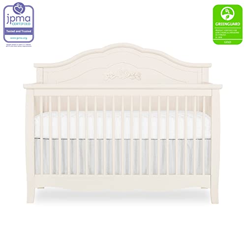 SweetPea Baby Rose 4-in-1 Convertible Crib in Ivory Lace, Baby Crib with Spindles, Greenguard Gold Certified, Easy Assembly, Sustainable New Zealand Pinewood