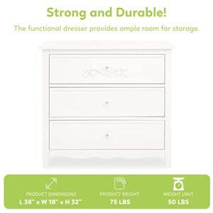 Sweetpea Baby Rose/Tiana Three Drawer Dresser in Ivory Lace, Made of Sustainable, Durable Pinewood, Easy to Assemble, Non-Toxic Finish, Wooden Nursery Furniture