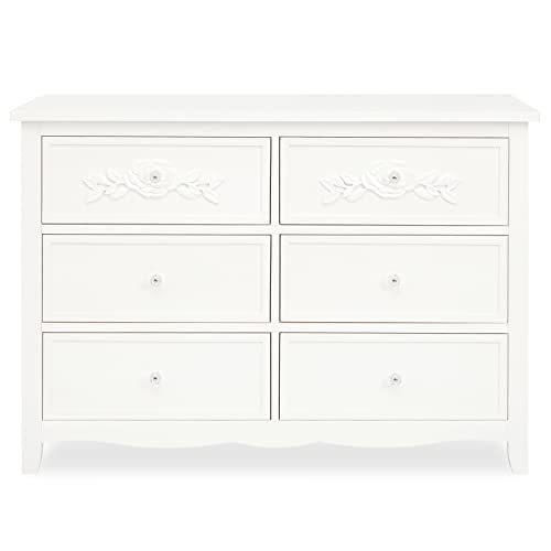 SweetPea Baby Rose/Tiana Double Dresser in French White, Made of Sustainable Pinewood, Easy to Assemble, Non-Toxic Finish, Six Spacious Drawers, Nursery Furniture