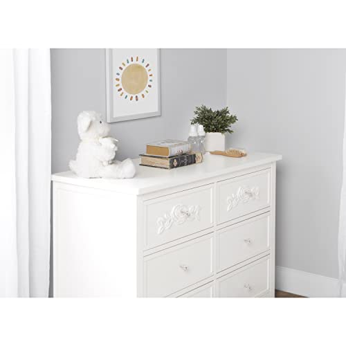 SweetPea Baby Rose/Tiana Double Dresser in French White, Made of Sustainable Pinewood, Easy to Assemble, Non-Toxic Finish, Six Spacious Drawers, Nursery Furniture