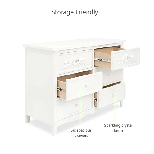 SweetPea Baby Rose/Tiana Double Dresser in French White, Made of Sustainable Pinewood, Easy to Assemble, Non-Toxic Finish, Six Spacious Drawers, Nursery Furniture