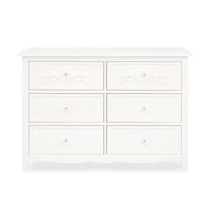 SweetPea Baby Rose/Tiana Double Dresser in French White, Made of Sustainable Pinewood, Easy to Assemble, Non-Toxic Finish, Six Spacious Drawers, Nursery Furniture