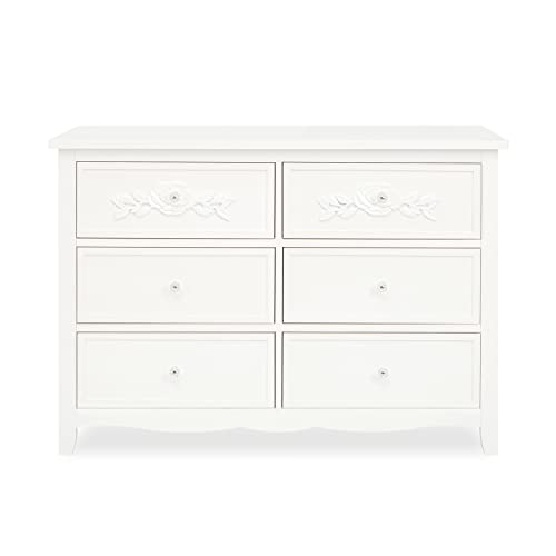 SweetPea Baby Rose/Tiana Double Dresser in French White, Made of Sustainable Pinewood, Easy to Assemble, Non-Toxic Finish, Six Spacious Drawers, Nursery Furniture