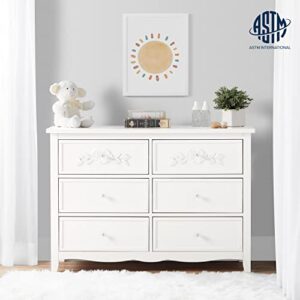 SweetPea Baby Rose/Tiana Double Dresser in French White, Made of Sustainable Pinewood, Easy to Assemble, Non-Toxic Finish, Six Spacious Drawers, Nursery Furniture