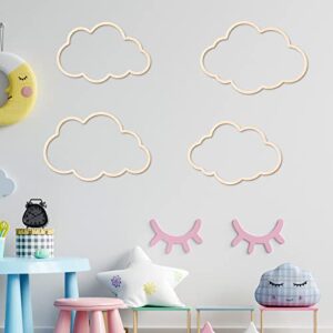 4 Pieces Cloud Wall Decor Boho Nursery Decor Wooden Sun Decor Baby Nursery Wall Decor Wooden Rainbow for Nursery Children Baby Kids Boys Girls Bedroom Decor (Cloud)