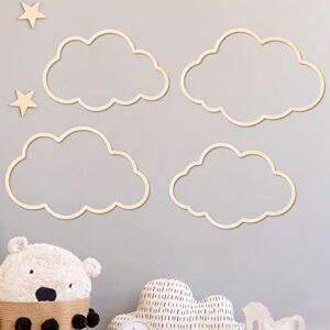 4 Pieces Cloud Wall Decor Boho Nursery Decor Wooden Sun Decor Baby Nursery Wall Decor Wooden Rainbow for Nursery Children Baby Kids Boys Girls Bedroom Decor (Cloud)