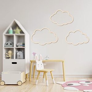 4 Pieces Cloud Wall Decor Boho Nursery Decor Wooden Sun Decor Baby Nursery Wall Decor Wooden Rainbow for Nursery Children Baby Kids Boys Girls Bedroom Decor (Cloud)