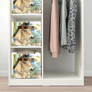 Cute Horse and Bunny Personalized Storage Basket ,Custom Storage Bins Cubes Organizer with Handle for Bedroom Wardrobe,Nursery,Basket 2 Pack