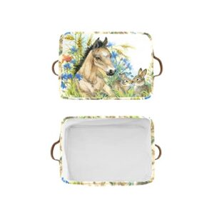 Cute Horse and Bunny Personalized Storage Basket ,Custom Storage Bins Cubes Organizer with Handle for Bedroom Wardrobe,Nursery,Basket 2 Pack