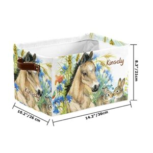 Cute Horse and Bunny Personalized Storage Basket ,Custom Storage Bins Cubes Organizer with Handle for Bedroom Wardrobe,Nursery,Basket 2 Pack