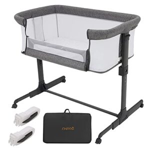 ANRRO Baby Bedside Bassinet,Bedside Sleeper Height Adjustable Portable Crib Easy Folding Kids Bed Side Sleeper for Newborn Infant