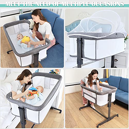 ANRRO Baby Bedside Bassinet,Bedside Sleeper Height Adjustable Portable Crib Easy Folding Kids Bed Side Sleeper for Newborn Infant