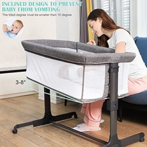 ANRRO Baby Bedside Bassinet,Bedside Sleeper Height Adjustable Portable Crib Easy Folding Kids Bed Side Sleeper for Newborn Infant