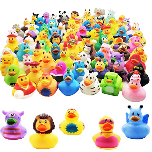 Assorted Rubber Ducks Toy Duckies for Kids and Toddlers, Bath Birthday Baby Showers Classroom, Summer Beach and Pool Activity, 2" Inches (25-Pack)