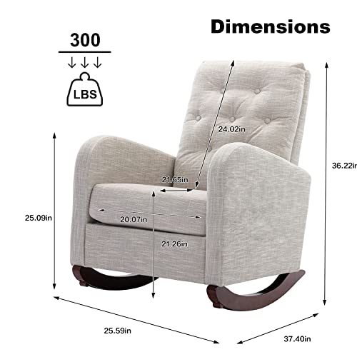 Rocking Chair Modern,Upholstered Glider Rocker Chair for Nursery,Comfy Armchair with Side Pocket for Living Room (Light Grey)