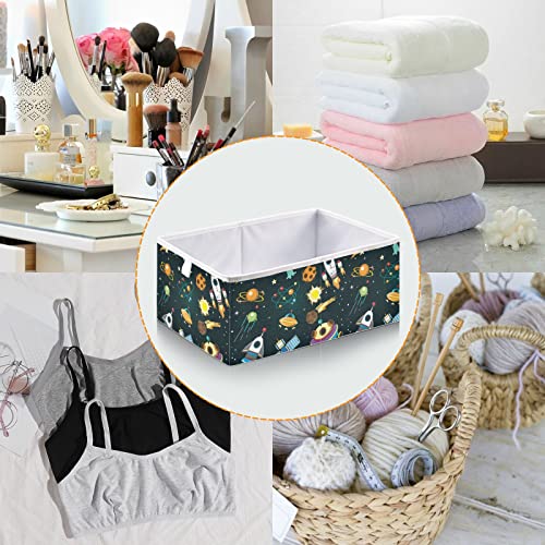 Space Rockets UFO Cube Storage Bin Collapsible Storage Bins Waterproof Toy Basket for Cube Organizer Bins for Kids Nursery Book Bathroom Closet Girls Boys - 11.02x11.02x11.02 in