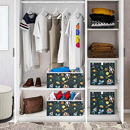 Space Rockets UFO Cube Storage Bin Collapsible Storage Bins Waterproof Toy Basket for Cube Organizer Bins for Kids Nursery Book Bathroom Closet Girls Boys - 11.02x11.02x11.02 in