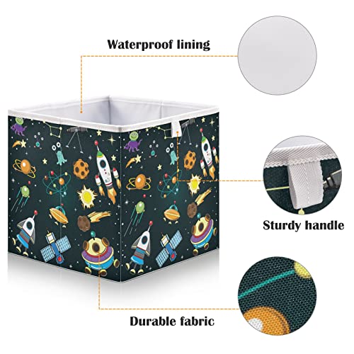 Space Rockets UFO Cube Storage Bin Collapsible Storage Bins Waterproof Toy Basket for Cube Organizer Bins for Kids Nursery Book Bathroom Closet Girls Boys - 11.02x11.02x11.02 in