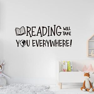 Reading Will Take You Everywhere Vinyl Wall Decal Inspirational Wall Sayings Positive Quotes Art Letters Kids Room Classroom Decor