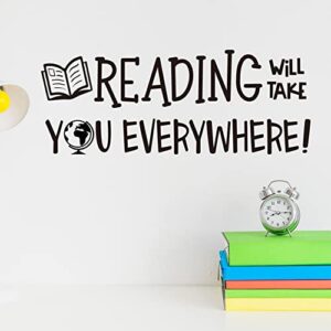 Reading Will Take You Everywhere Vinyl Wall Decal Inspirational Wall Sayings Positive Quotes Art Letters Kids Room Classroom Decor