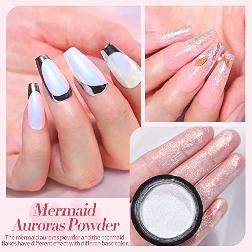 BORN PRETTY Chrome Powder Holographic Nail Art Powder Auroras Mermaid Pearl Nail Powder Reflective Glitter Manicure Pigment 6 Boxes