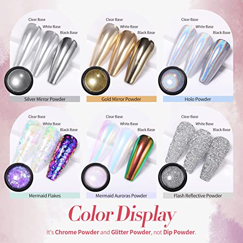 BORN PRETTY Chrome Powder Holographic Nail Art Powder Auroras Mermaid Pearl Nail Powder Reflective Glitter Manicure Pigment 6 Boxes