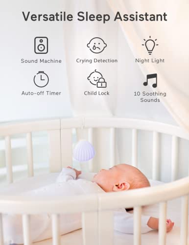 Momcozy Portable Sound Machine, Little Shell White Noise Machine with Crying Detection, 10 Soothing Sounds, Night Light, USB Rechargeable, for Travel On-The-Go Use, for Baby Kids Adults Sleeping