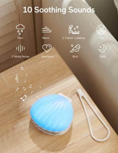 Momcozy Portable Sound Machine, Little Shell White Noise Machine with Crying Detection, 10 Soothing Sounds, Night Light, USB Rechargeable, for Travel On-The-Go Use, for Baby Kids Adults Sleeping