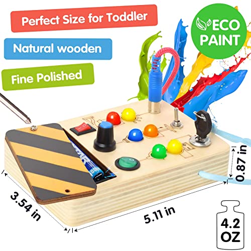 POLKRANE Busy Board with LED Light, Montessori Toys with Toggle Switch, Sensory Toys for Toddlers 1-3, Travel Toys for Educational Toddler Activities for 1 2 3 4 Year Old Boys & Girls