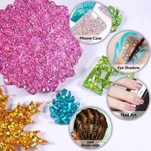 Renfio Holographic Chunky Glitter, 5.64 Oz 160g Extra Fine Glitter Powder Mixed Chunky PET Flake Sequins Bulk for Nail Art Resin Crafts Painting Festival Decor Slime Tumbler Candle - Laser Black