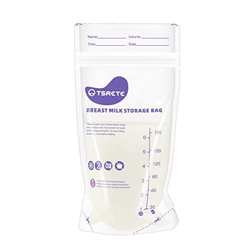 TSRETE Breastmilk Storage Bags Temperature Sensing Discoloration - 60 Count Leak Proof Double Zipper Seal Self Standing Breastmilk Bags for Breastfeeding, Space Saving for Refrigeration - 6 OZ/180ml