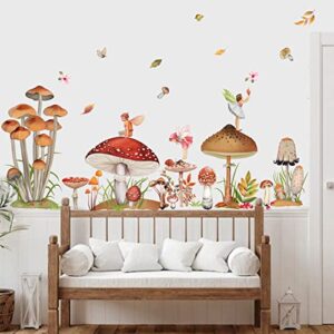 decalmile woodland mushroom wall decals fairy fall leaf wall stickers girls bedroom living room kitchen wall door decor