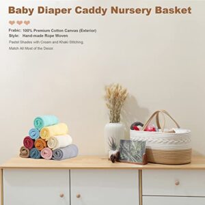 Yoe Gogh Baby Diaper Caddy Organizer, Rope Woven Nursery Storage Basket with Adjustable Divider, Portable Car Travel Diapers Organizer, Large Capacity Caddies (Khaki)