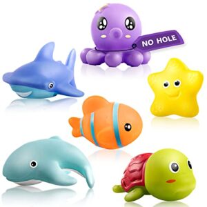 mold free infant bath toys for 1 year old - 6pcs no hole ocean sea animal bathtub toys, baby bath tub toys no mold