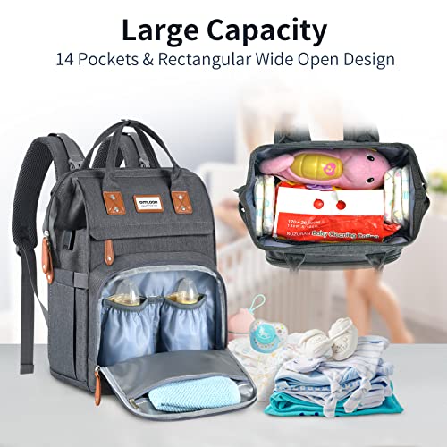 Omloon Diaper Bag Backpack, Large for Travel with USB Charging Port for Moms Dads,Waterproof for Unisex Baby (Dark Grey)