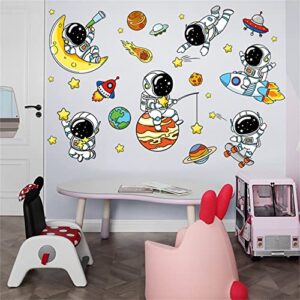 WAFT YEARN Lovely Astronauts and Planet Wall Decals Universe and Stars Wall Sticker Space Art Wall Clings Removable Vinyl Stickers For Nursery Boy's Girl's Bedroom Kid’s Room School Living Room Bedroom TV Sofa Background Decoration Murals