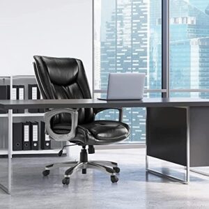 ZUNMOS Home Office Executive High Back Ergonomic Desk Height Managerial Rolling Swivel Chair with Adjustable Lumbar Support, Faux Leather, Black